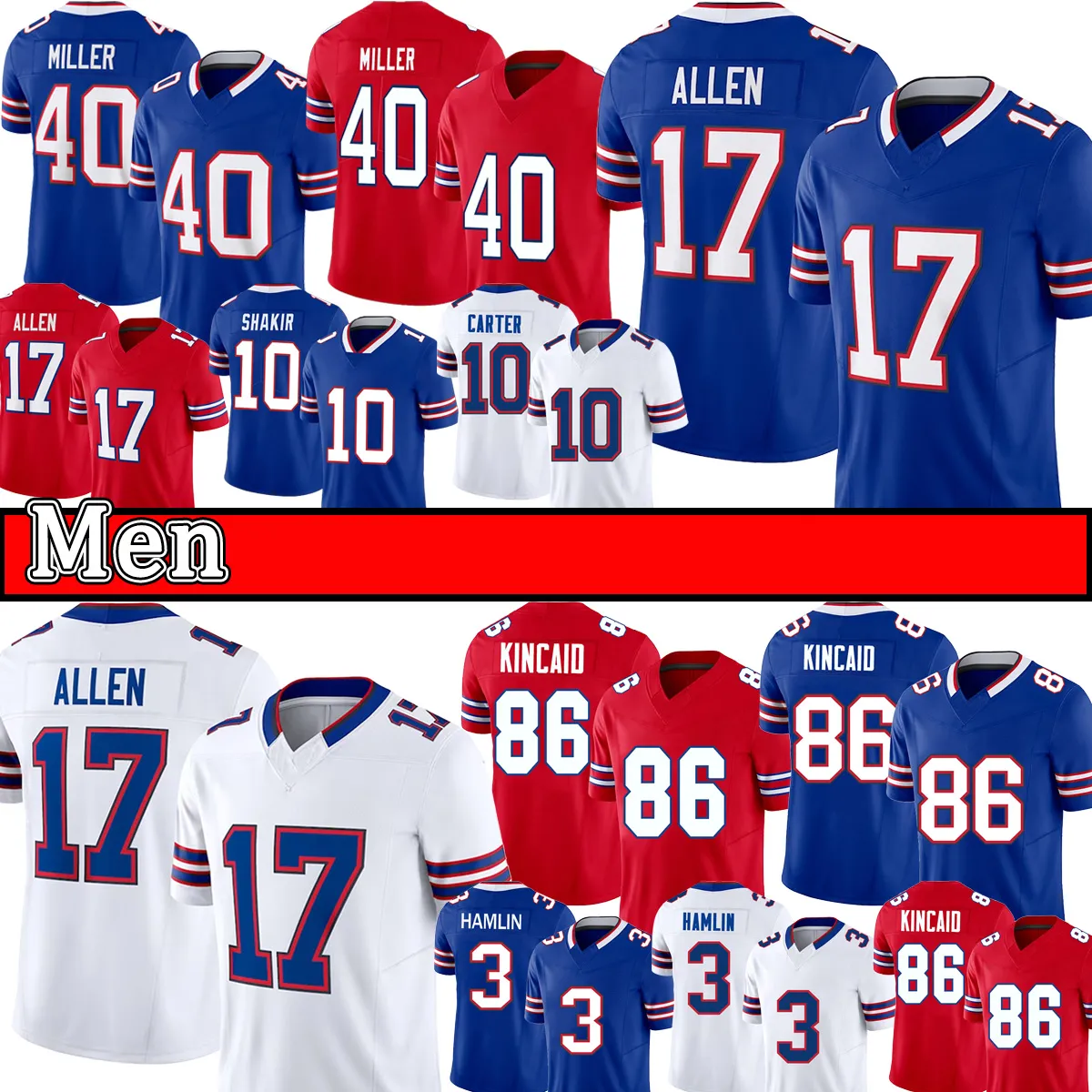 Mens City Blue, Red, And White American Football Shirts Featuring Josh ...