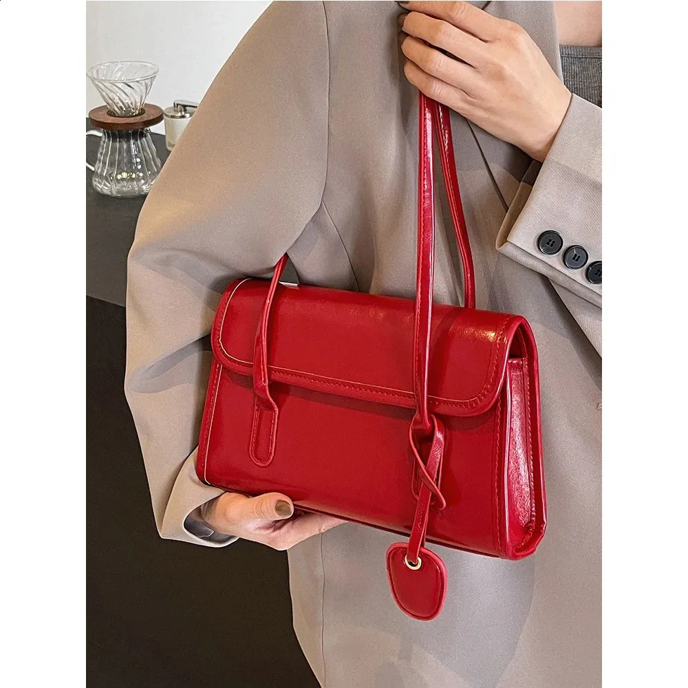 Red Shoulder Handbag for Women - Stylish PU Leather Satchel, Large ...