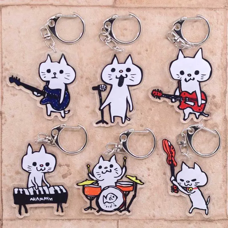 Cat Rock Band Keychain Arcylic Cartoon Figures Keyrings ...