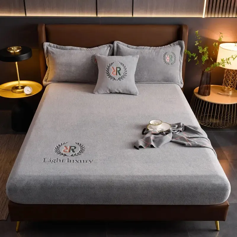 Sheet Winter Plush Elastic Fit Bed Sheet for Couples Double Layered Bed ...