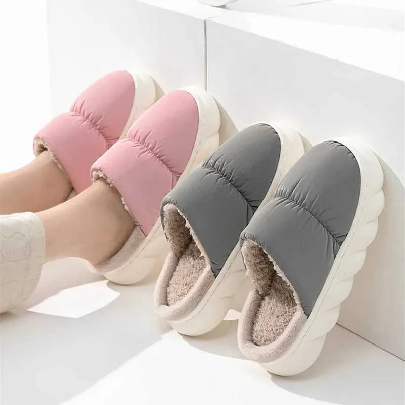 Warm Plush Platform House Slippers - Unisex, Non-Slip, Waterproof ...