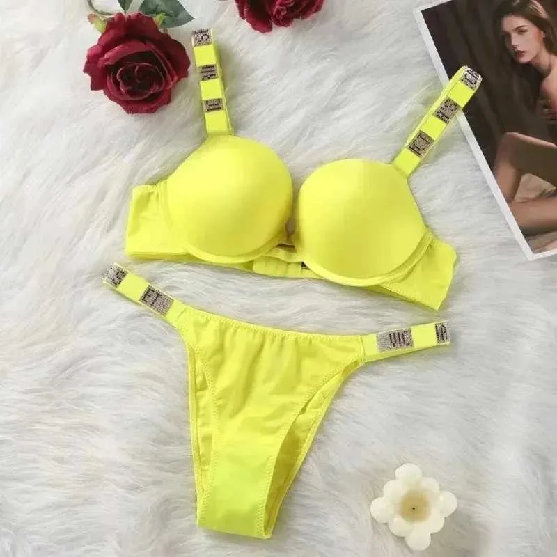 Designer Bra with Rhinestone Shoulder Straps Seamless Nylon Underwear ...