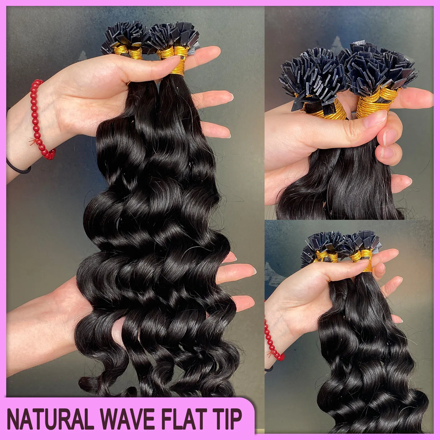 Natural Wave Wavy Flat Tip Hair Extensions: 100% Remy Raw Virgin Human ...