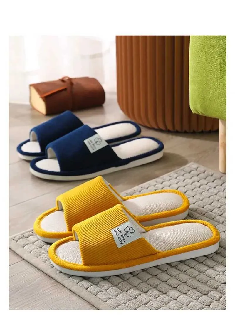 Comfort Corduroy Indoor Slippers - Anti-Slip Home Flax Linen Slides ...