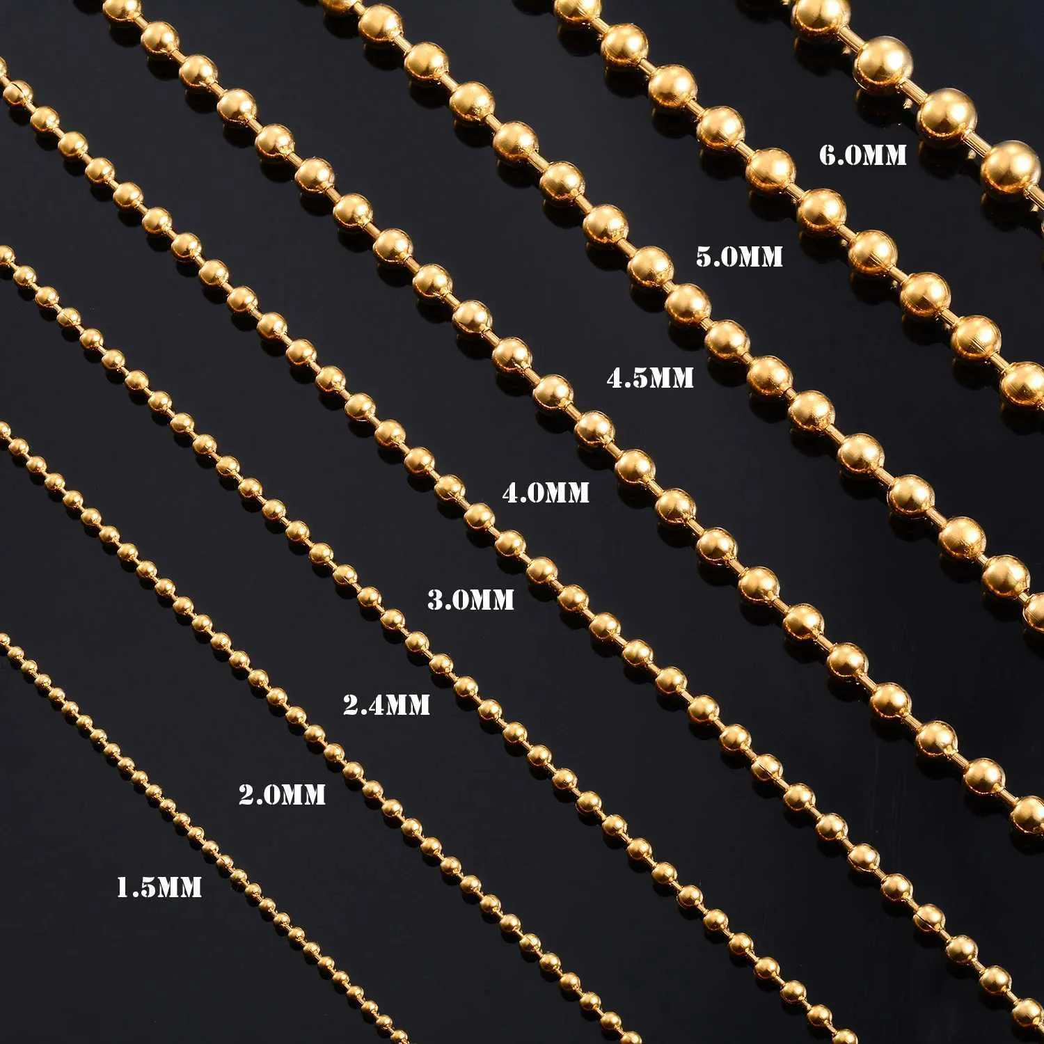 Gold Color Stainless Steel Bead Chain Necklace - 1.2mm-4.0mm Round ...