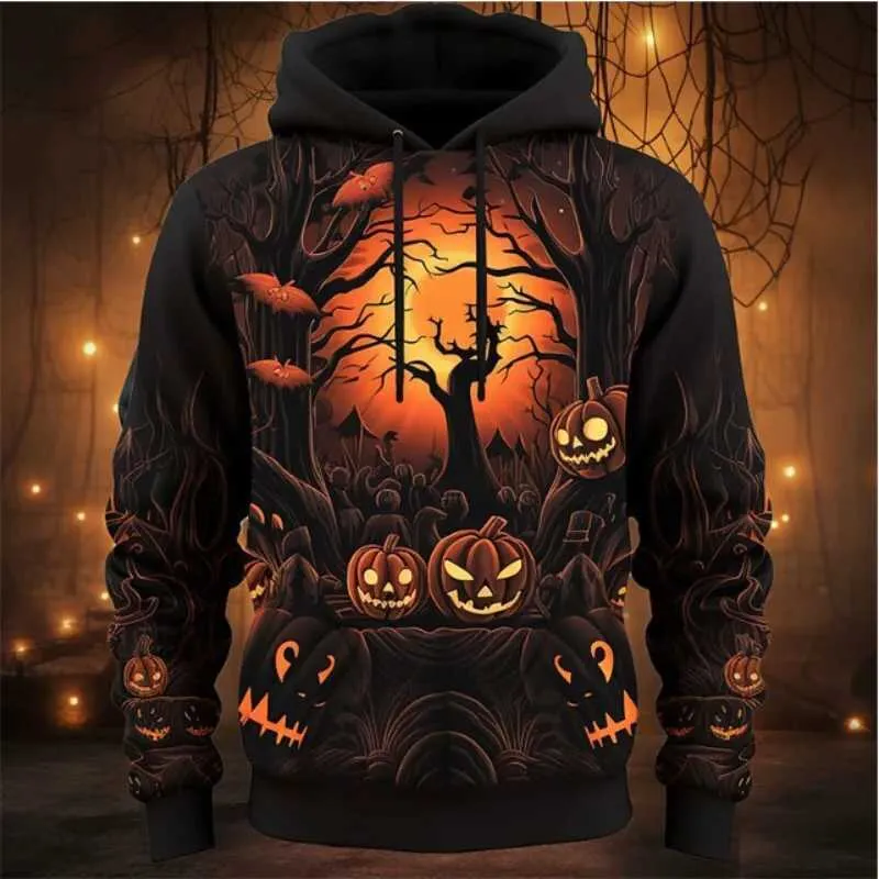 Halloween Hooded Sweatshirt: 3D Pumpkin Head Horror Pullover - Fashion ...