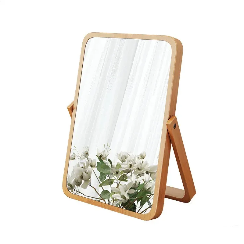 Premium Solid Wood Frame Vanity Mirror: 360° Rotating Folding Table ...