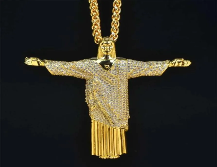 18K Gold Jesus Christ The Redeemer Cross Gold Crucifix Necklace Mens ...