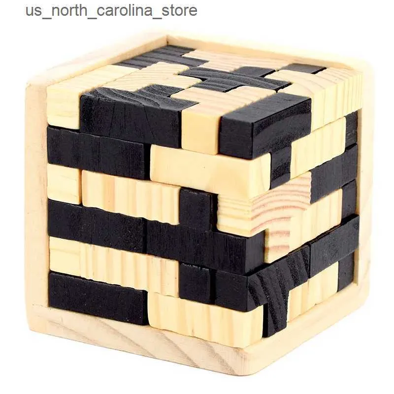 Wooden Brain Teaser Puzzle Cube - 3D Interlocking Luban Lock Toy ...