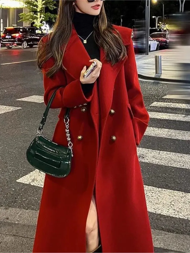 Womens Winter High-End Christmas Red Loose Long Coat Windproof Warm ...