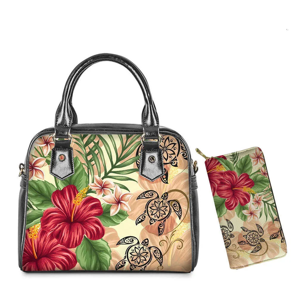 Sea Hibiscus Print Handbag Set - Stylish Top Handle & Crossbody ...