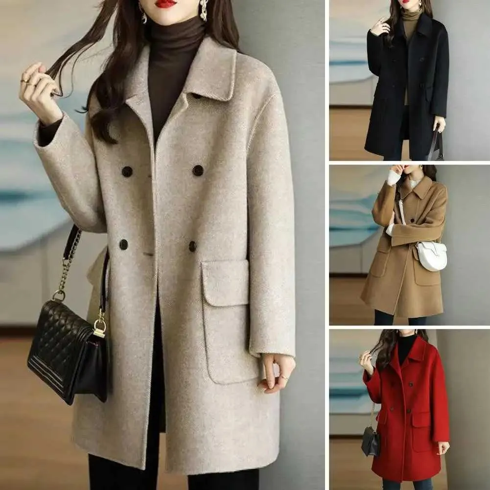Elegant Womens Wool Coat: Double Breasted, Non Fading Winter Overcoat ...