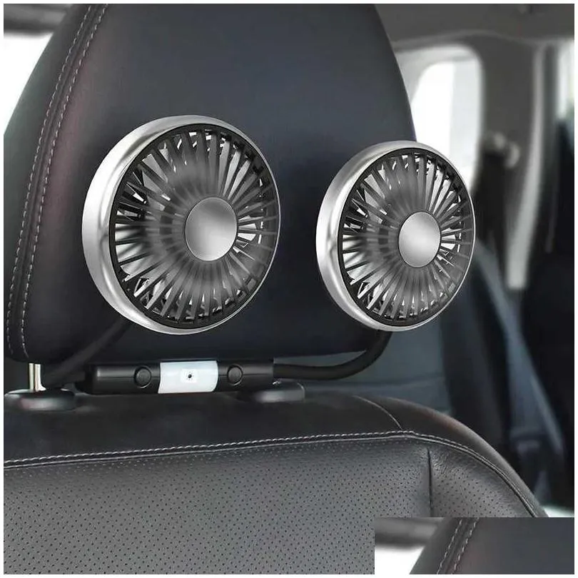 Dual Head Car Fan with LED Light - 360° Rotatable, Quiet Cooling Fan ...