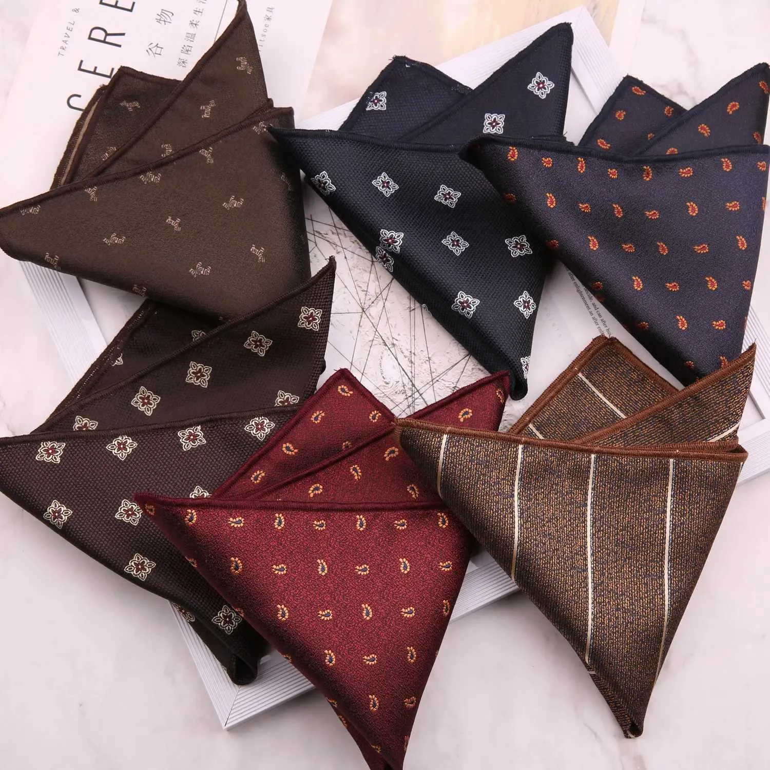 Men's Brown Paisley Pocket Square - Striped Floral Handkerchief for ...