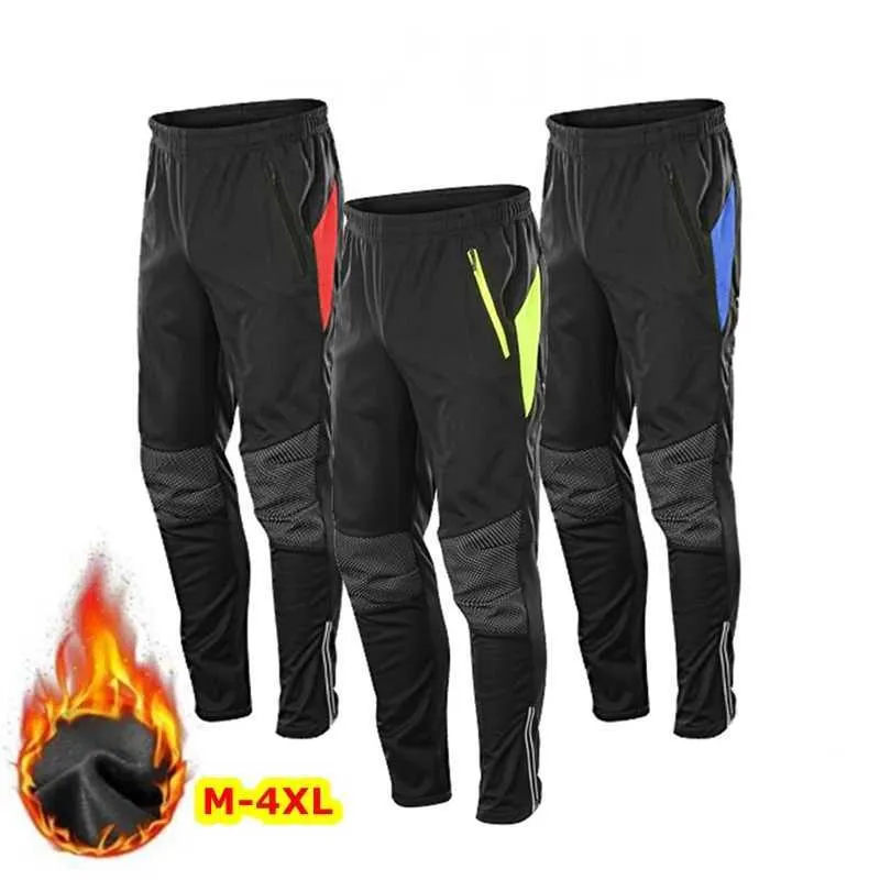 Winter Cycling Bicycle Pants Men Thermal Fleece Windproof Trousers ...