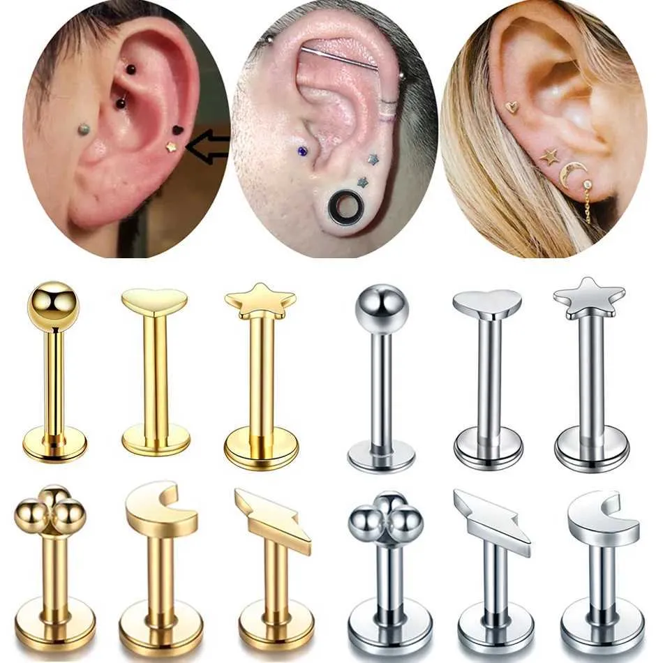 Stainless Steel Ball Star Heart Moon Labret Piercing with Hoop Nose ...