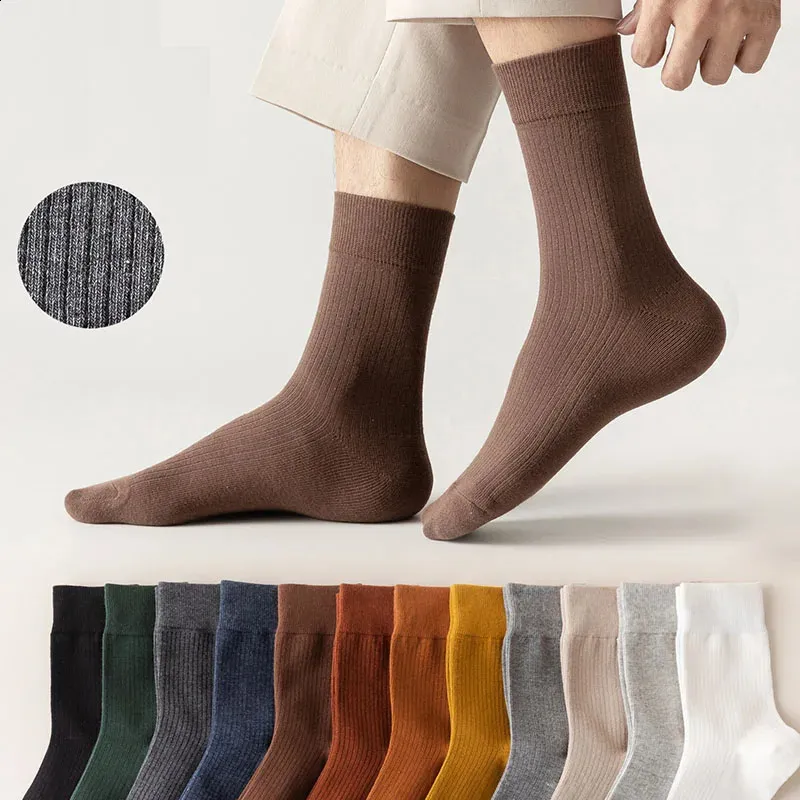 Men's Cotton Business Casual Tube Socks Solid Color Harajuku Deodorant ...