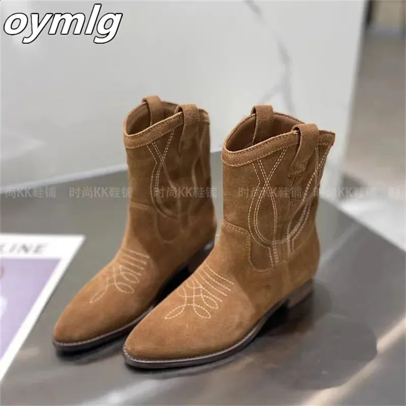 Womens Short Cowgirl Boots: Embroidered Suede Pointy Cowboy Boots With ...