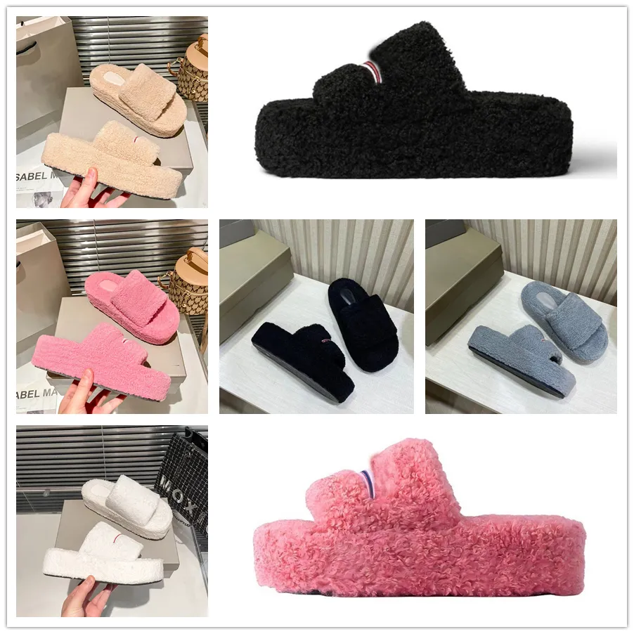 Fluffy Furry Slippers: Women's & Men's Designer Platform Sandals, Black ...