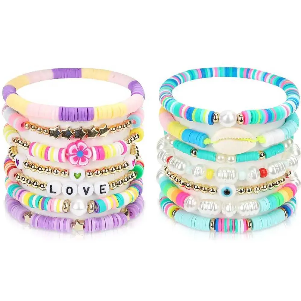 Bracelets Set Love Shell Evil Eye Beaded Polymer Clay Stackable Charm ...