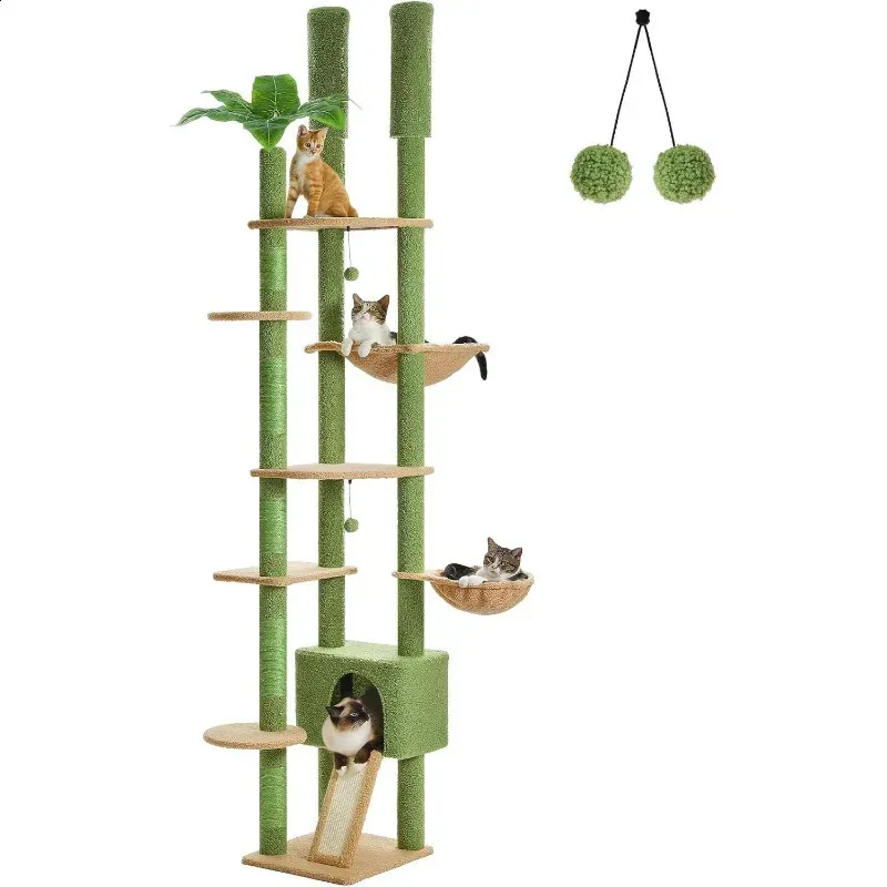 Adjustable Ceiling Mau Cat Tree Tree Tower With Hangers And Scraping ...