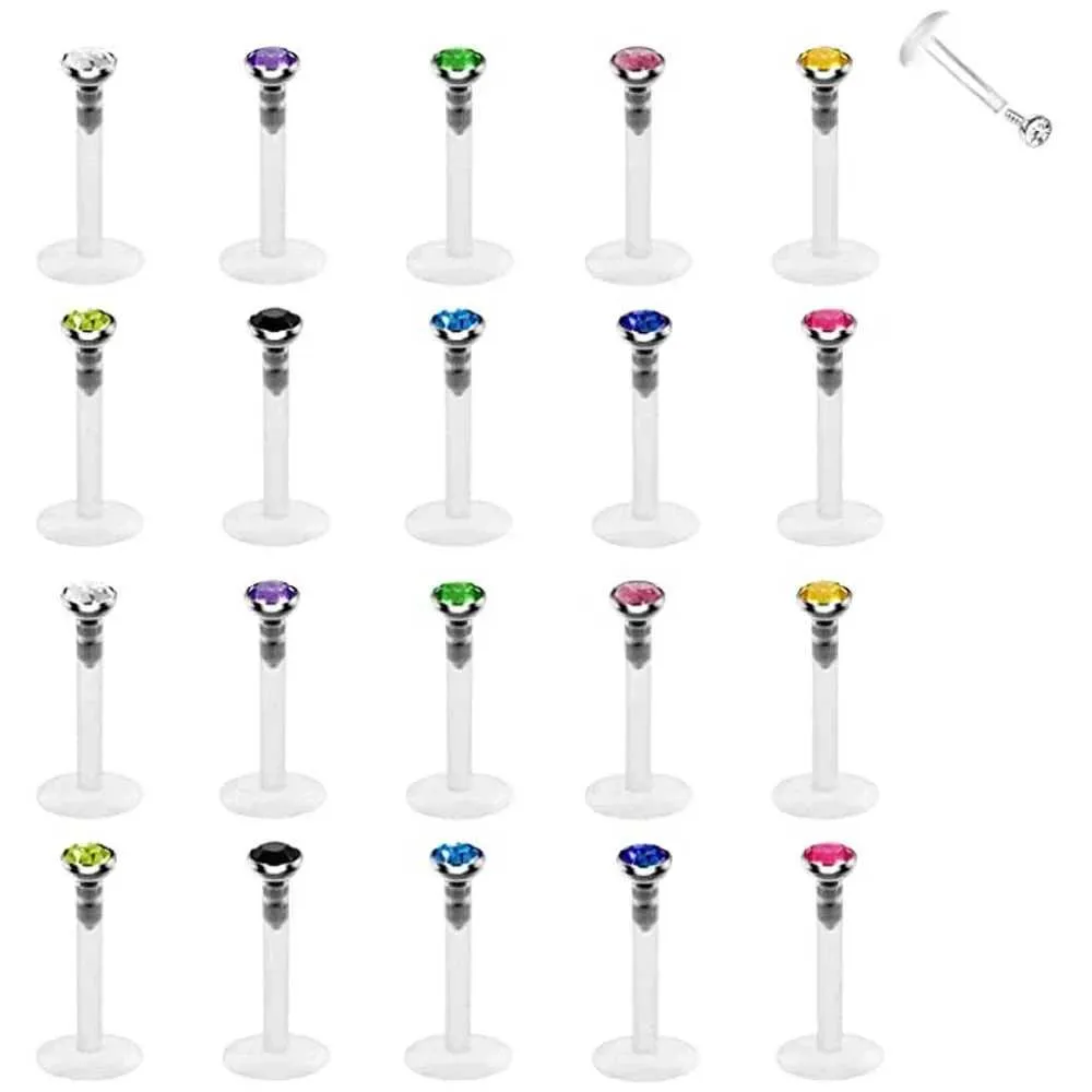 Clear Acrylic Tragus Retainer Studs with CZ Gem - Labret Monroe Lip ...