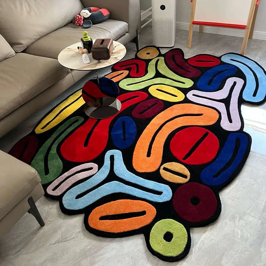 Abstract Art Rug for Living Room - Hand-Woven, Multicolor, Earth Tones ...