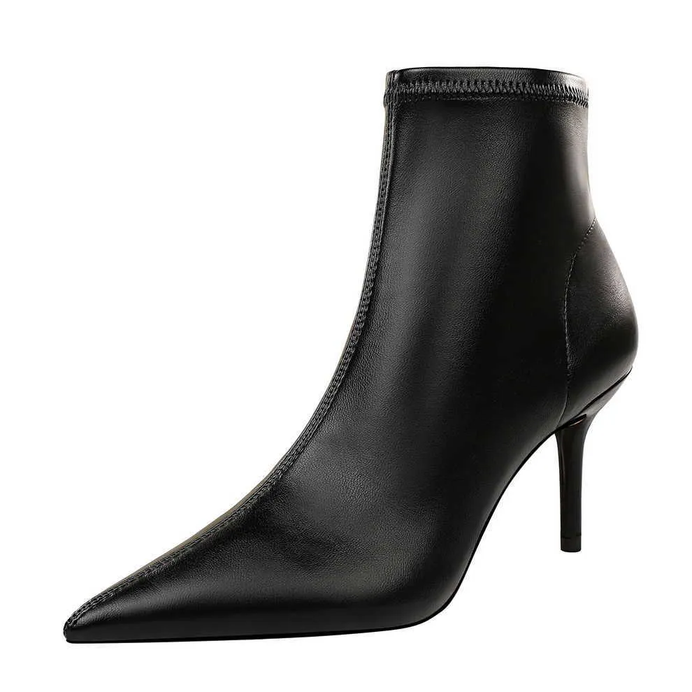 Women's Pointed Toe Stiletto Ankle Boots - Faux Leather High Heel Short ...