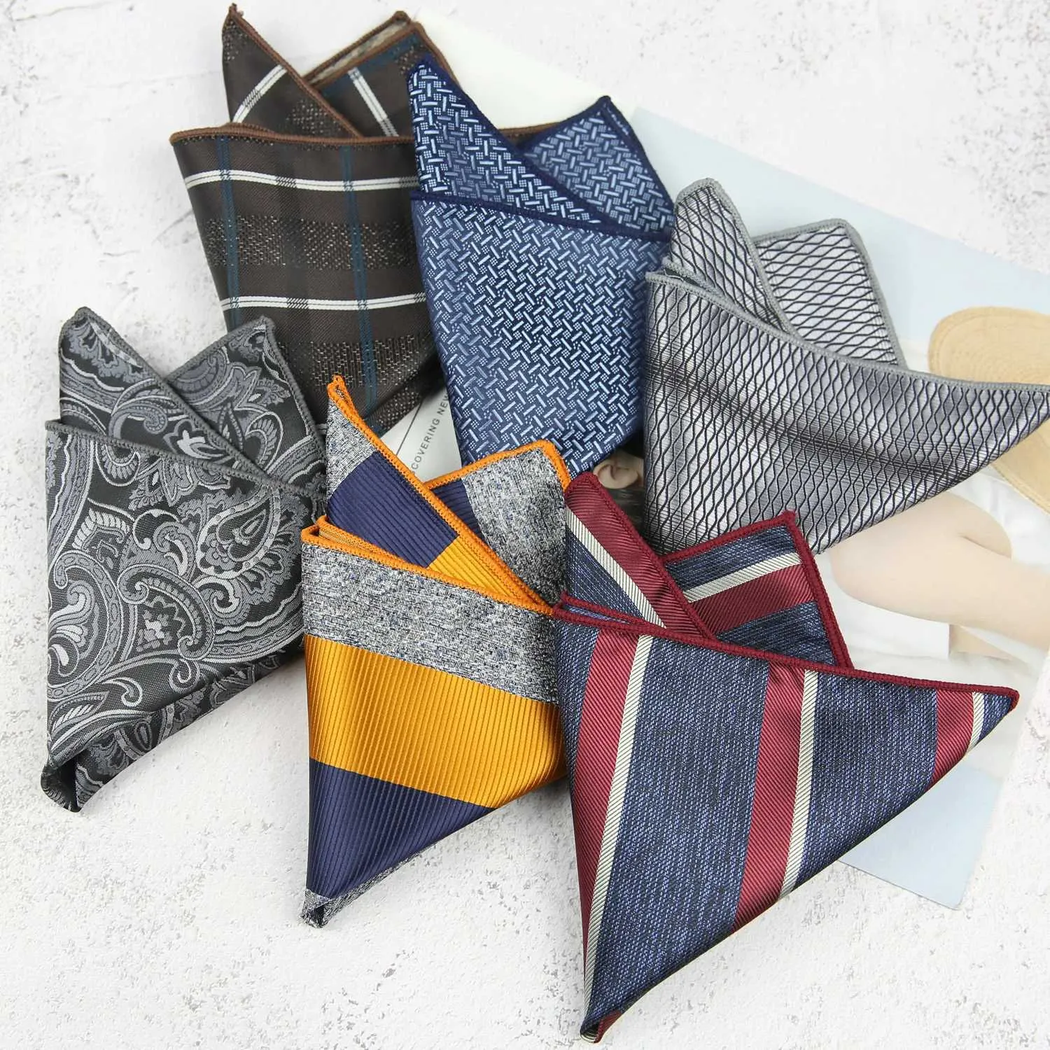 Mens Paisley & Striped Pocket Square - Grey Polyester Handkerchief ...