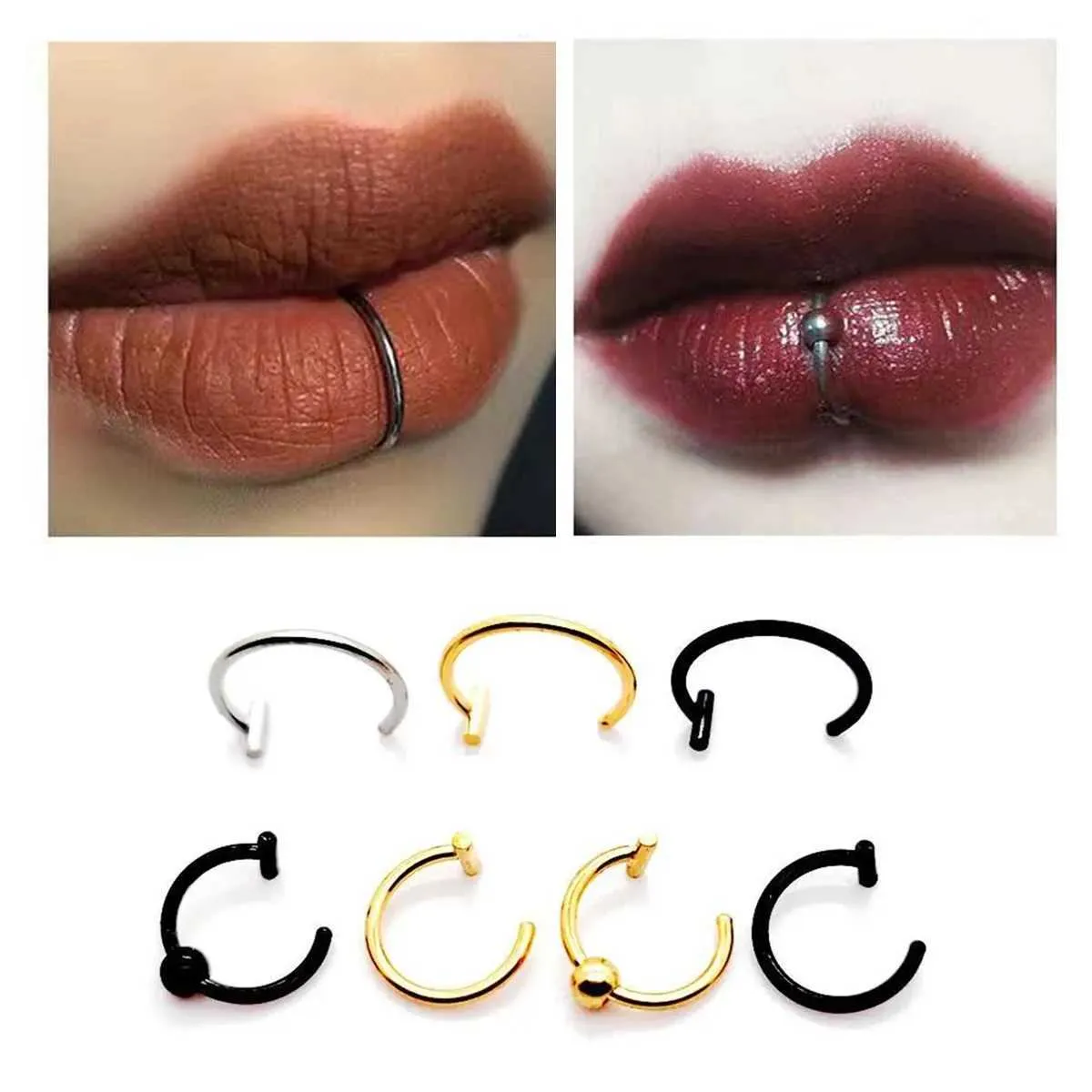 Stainless Steel Lip Rings for Women Men, Fake Piercing Jewelry, Clip-On ...