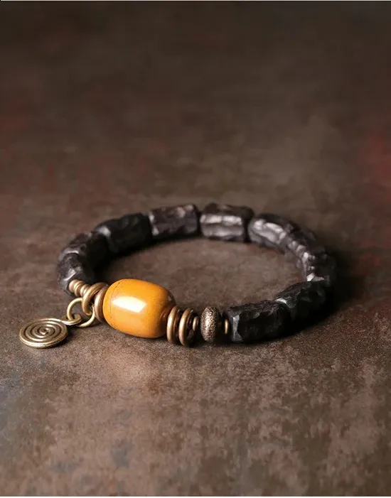 Hand Carved Ebony Vintage Copper Bracelet, Concave Convex Texture ...