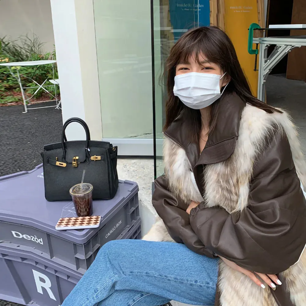 Women's Detachable Faux Fur & Leather Winter Jacket - Thick Warm ...