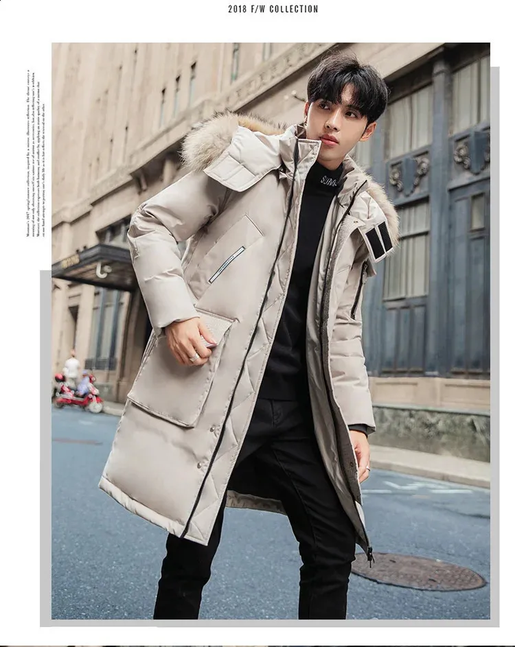 Korean Winter White Duck Down Jacket Mens Business Long Thick Warm ...