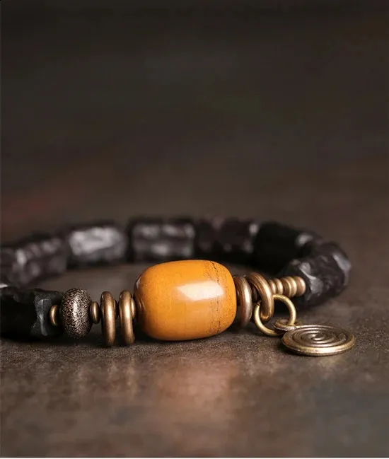 Hand Carved Ebony Vintage Copper Bracelet, Concave Convex Texture ...