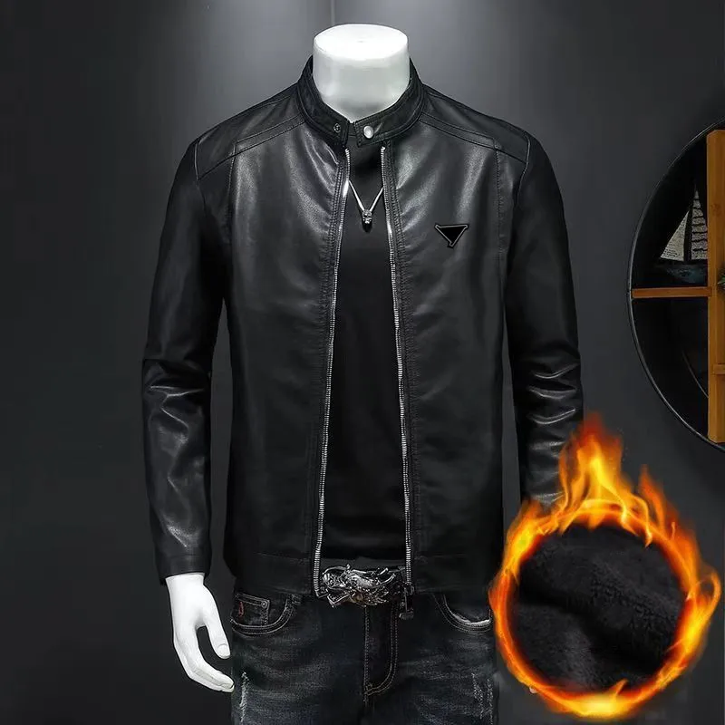 Mens Genuine Leather Motorcycle Jacket Warm Winter Coat Real Leather ...