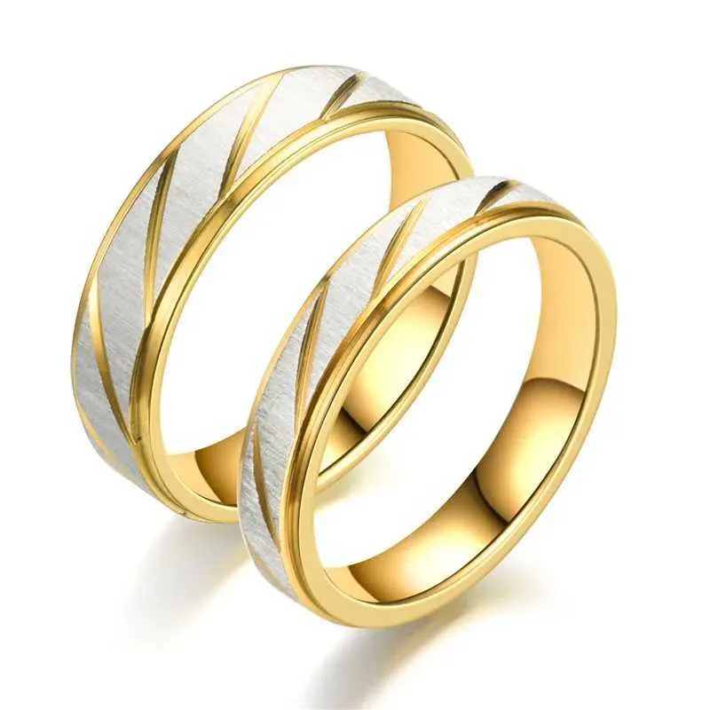 Stainless Steel Couple Rings with Gold Stripes - 6mm & 4mm Contrast ...