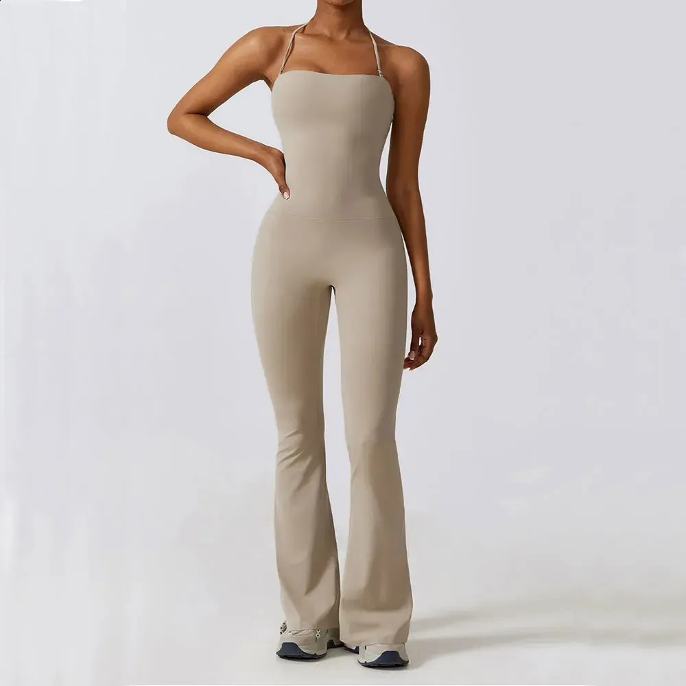 Yoga Jumpsuit for Women One Piece Workout Romper Push Up Flared Pants ...