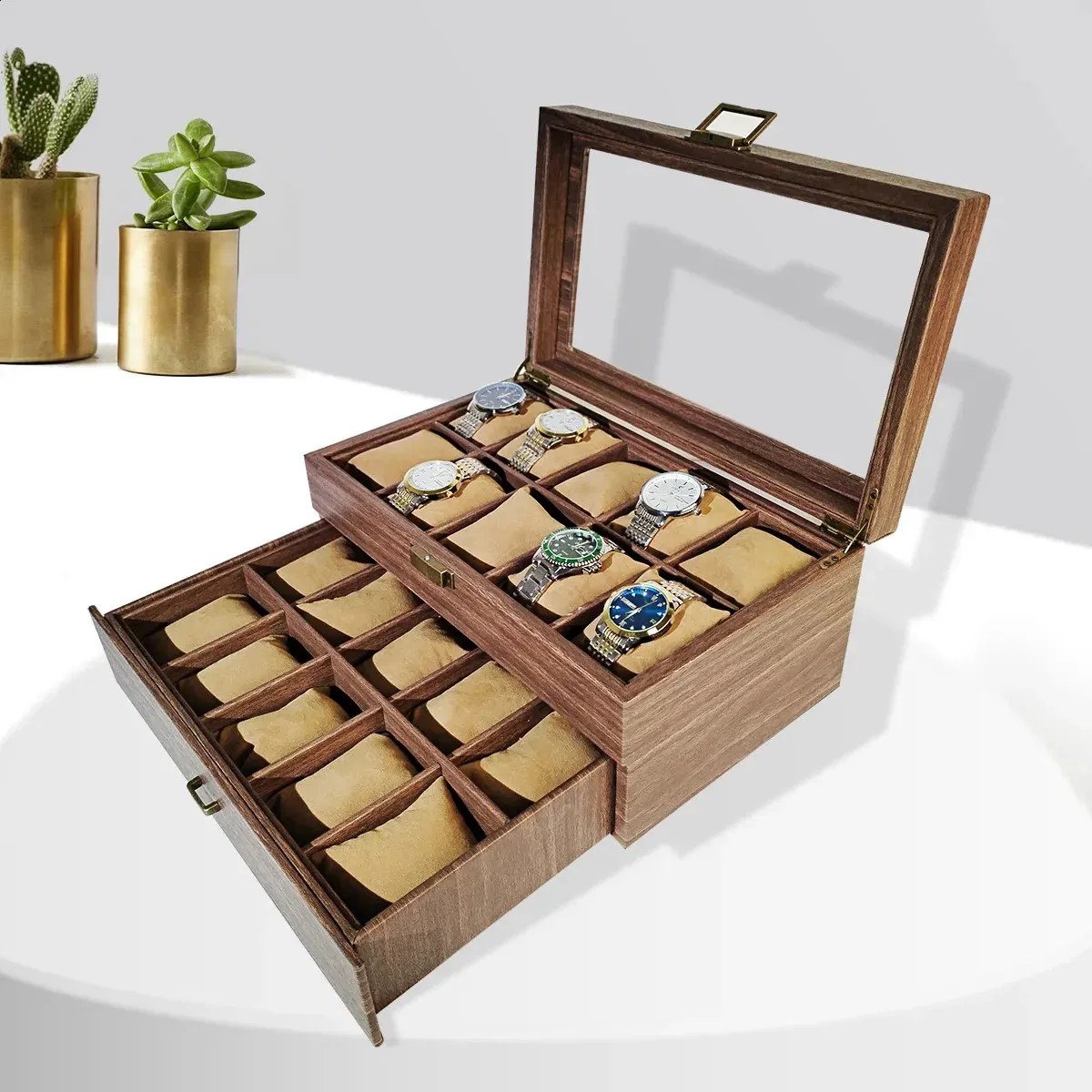 Watch Box With Grid Slots, Jewelry Display Storage Square Case, Back ...