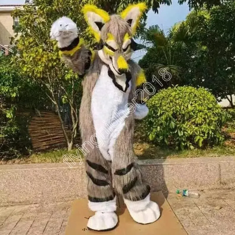 2025 Performance Long Haired Wolf Mascot Costume Adult Size Cartoon ...