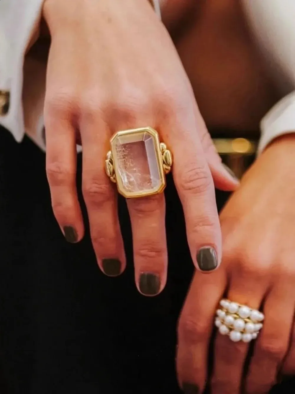 High Quality Retro Square Crystal Ring 3 With Natural Stone And Metal ...