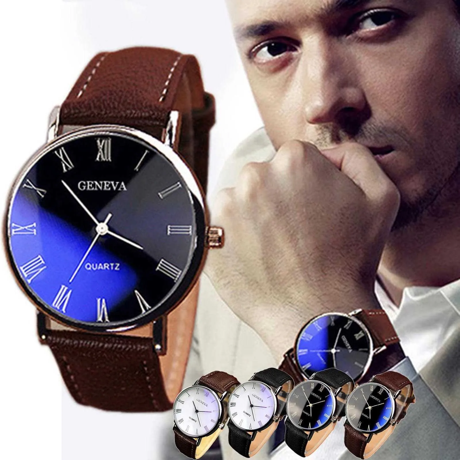 Premium Stainless Steel & Leather Wrist Watch: Classic Roman Numeral ...