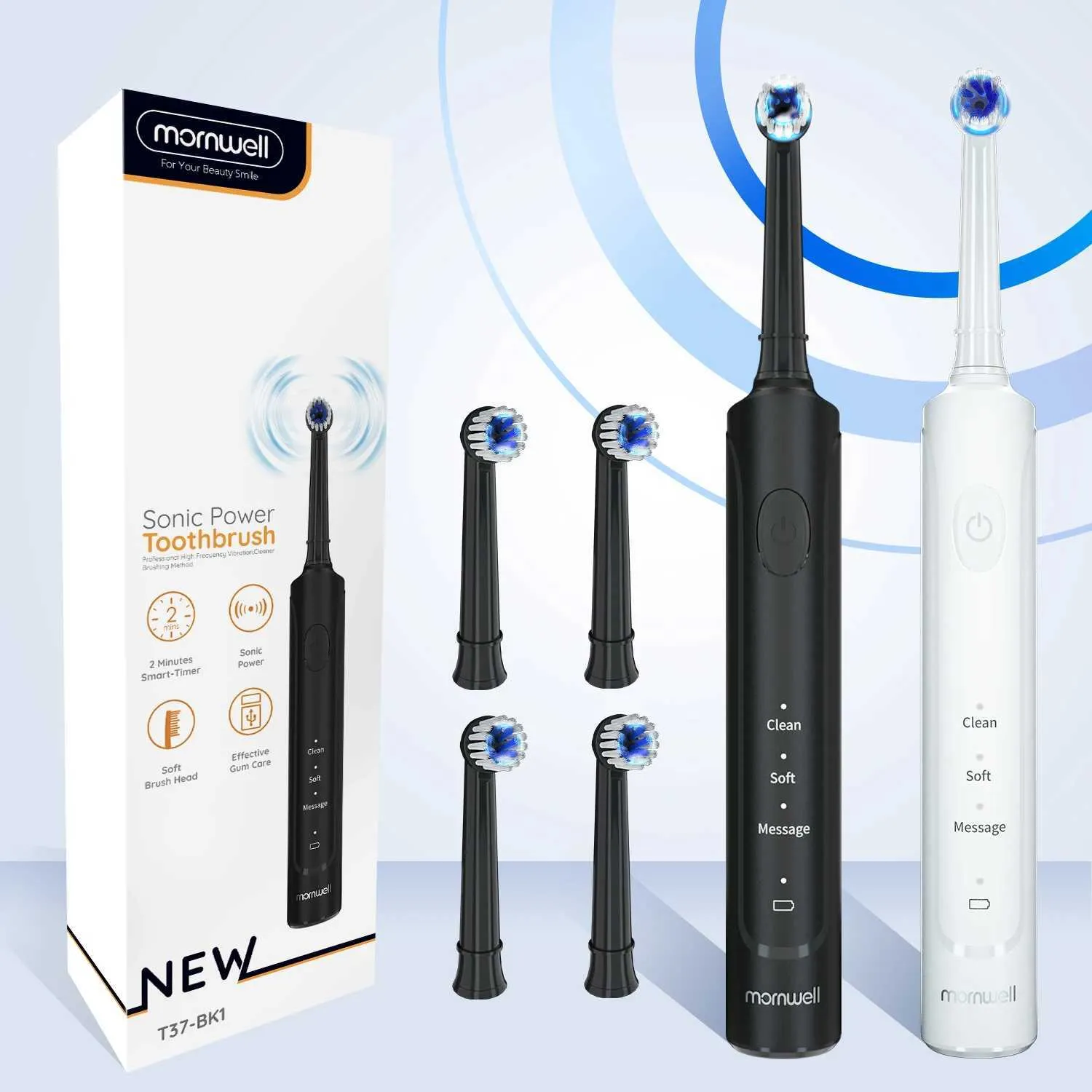 Sonic Electric Toothbrush for Adults - Rotating Head, 3 Speeds, Deep ...
