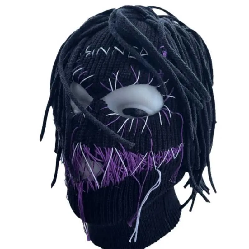 Distressed Balaclava Beanie - Funny Halloween Face Mask, Knitted Ski ...