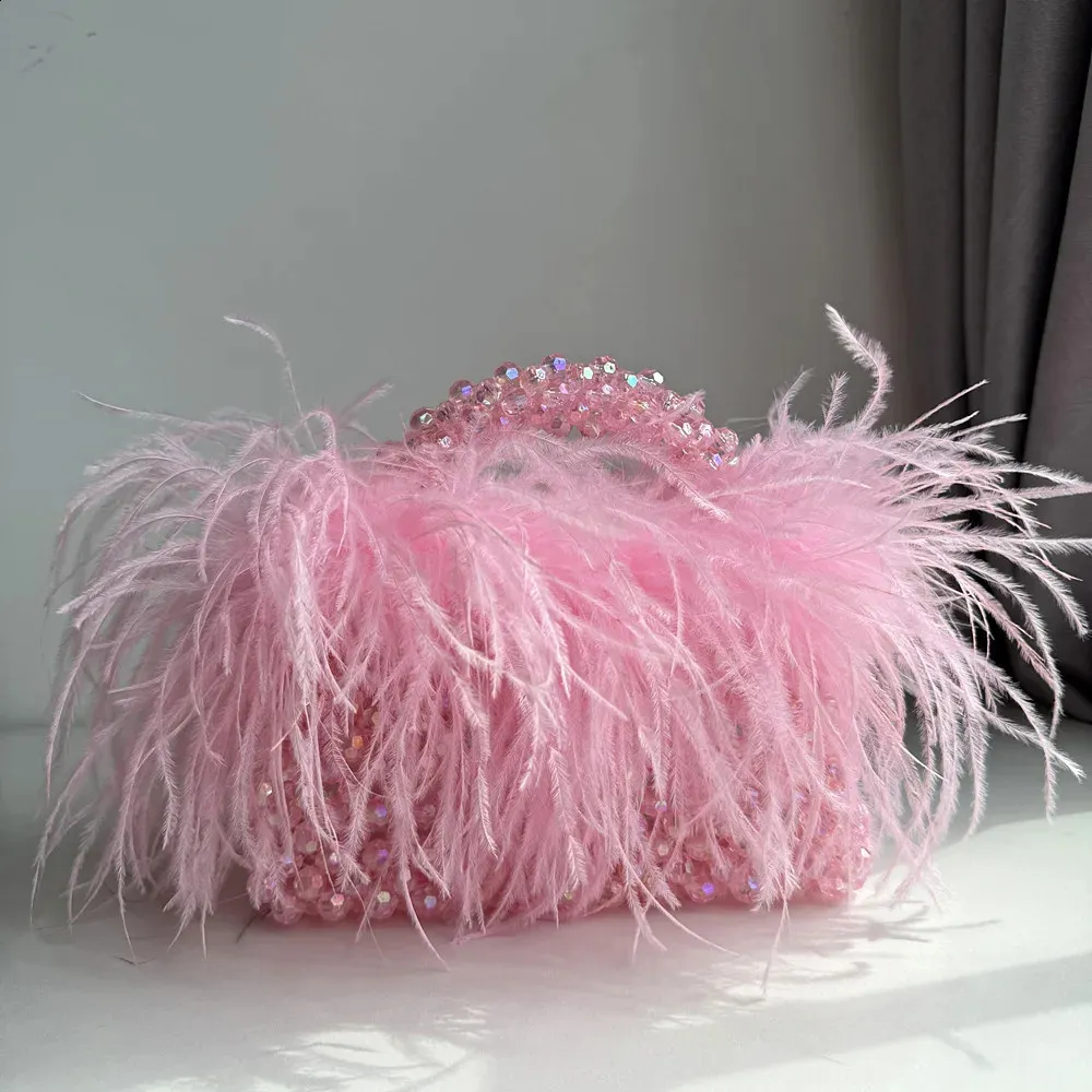 Pearl Evening Bag with Feathers & Crystal Accents - Elegant Party ...