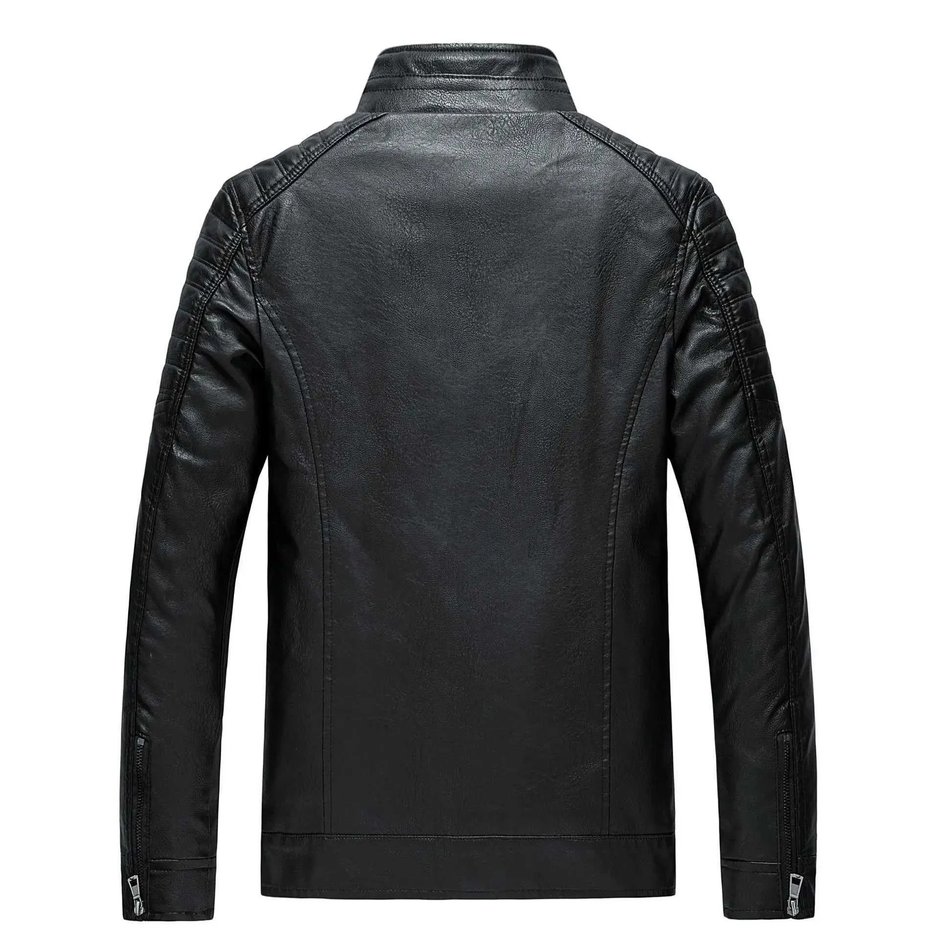 Men's Stand Collar Leather Jacket - Fashionable Motorcycle Style ...