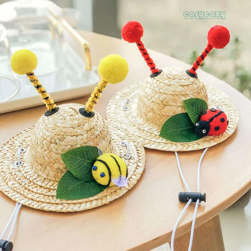 Dog Straw Hat with Ladybug & Bee Design - Knitted, Breathable, 2 Sizes ...