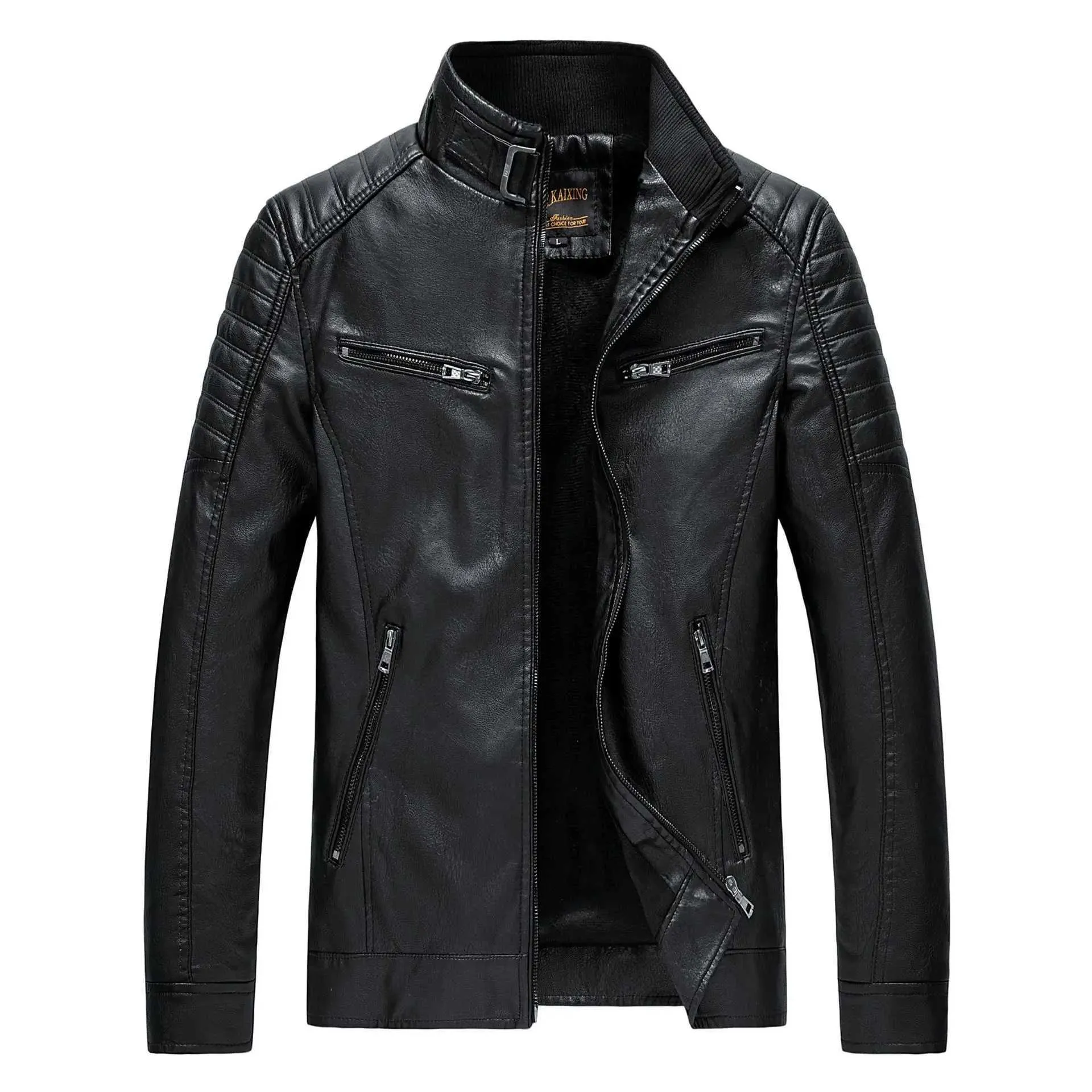 Men's Stand Collar Leather Jacket - Fashionable Motorcycle Style ...