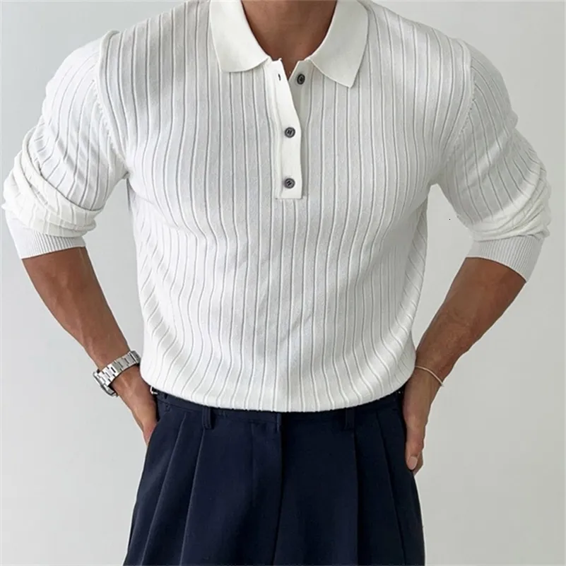 Mens Knitted Shirt: Long Sleeve Button Down Polo Pullover Premium Solid ...