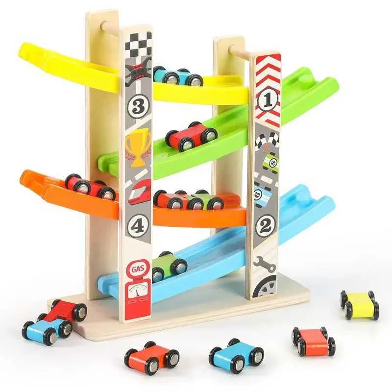Wooden Cars Toys Track Racing Ramp Set - Montessori Educational Toy for ...