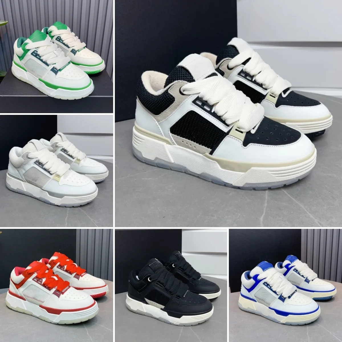 Designer Nubuck Mesh Leather Lace-Up Sneakers: Chunky Platform Shoes ...